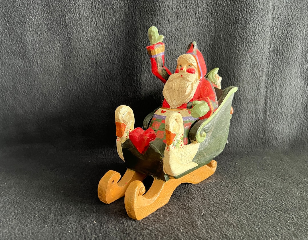 1989 House of Hatten Santa and Santa Elf in Swan Sled - Etsy