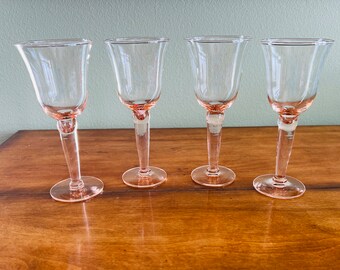 Pink Depression Wine Glasses Ribbed Sides Set of 4 Beautiful - Etsy