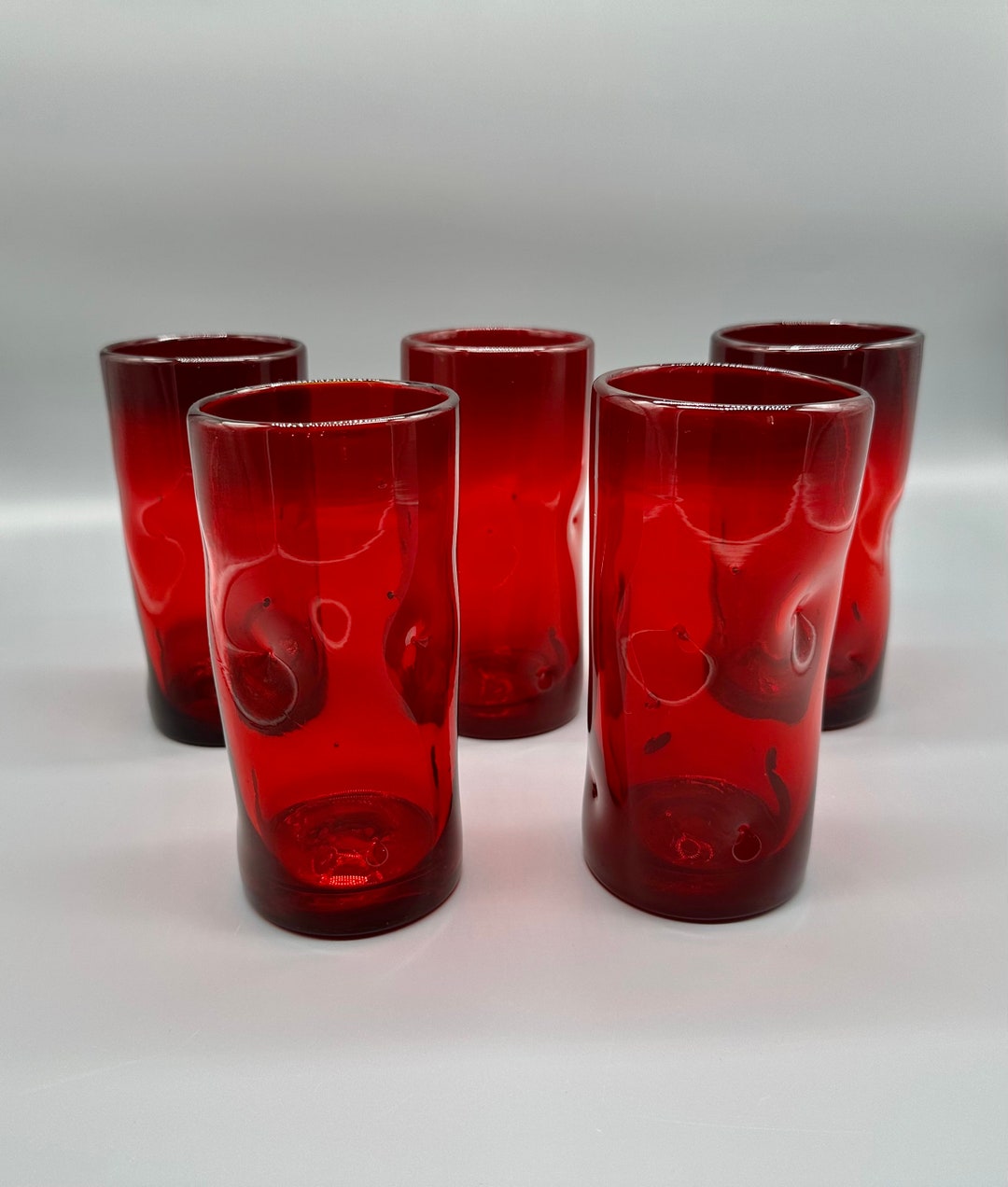 Ruby Red Thumbprint Hand-blown Tumbler - Set of 5 - Etsy