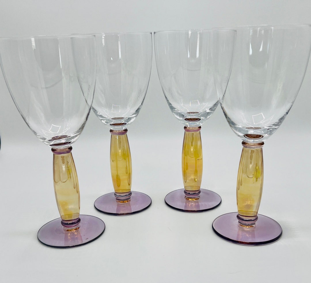 Amber Stem and Purple Base Goblets, Set of 4 - Etsy