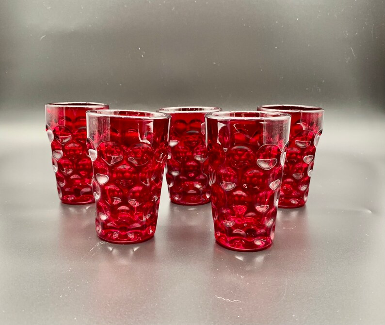 Fenton Ruby Red Thumbprint Flat Juice Goblets Set of 5 - Etsy