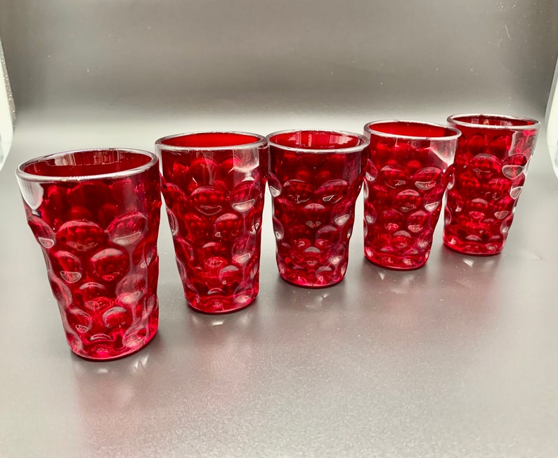 Fenton Ruby Red Thumbprint Flat Juice Goblets Set of 5 - Etsy