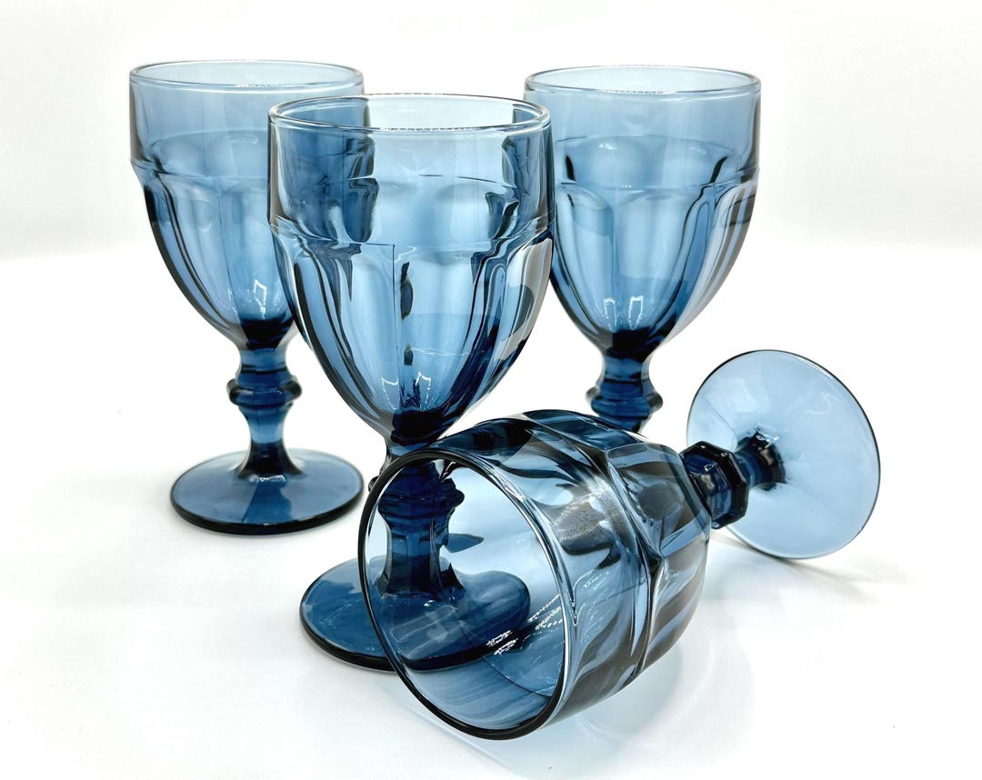 Gibraltar Dusky Blue Water Goblets by Libbey Glass Company - Set of 4 ...