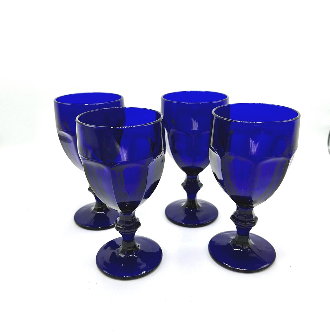 Gibraltar Cobalt Blue Water Goblets by Libbey, Set of 4 - Etsy