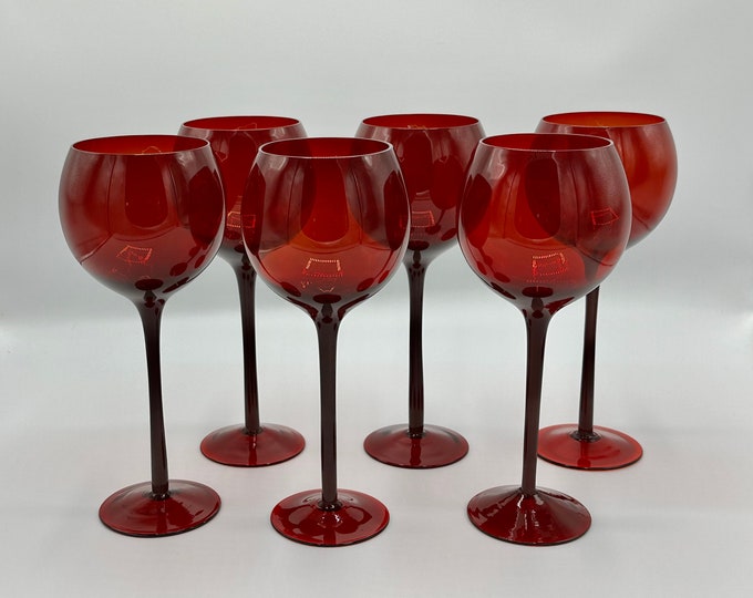 Ruby Red Balloon Wine Goblets With Opaque Stem, Set of 6 - Etsy