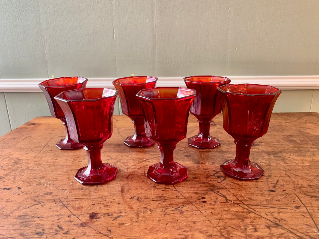 Ruby Red Small Wine Goblets, Octagonal Ruby Red, by Independence Glass ...