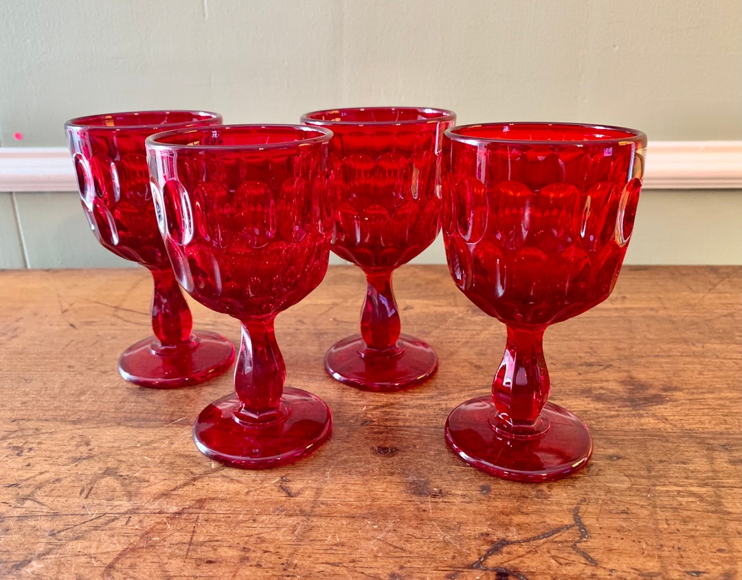 RARE Fenton Ruby Red Thumbprint Wine Goblets, Set of 4 - Etsy