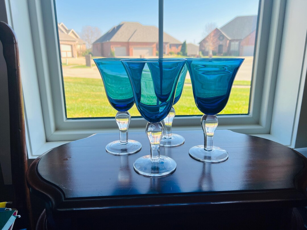 Artland Salute Slate Blue Water Goblets, Set of 4 - Etsy
