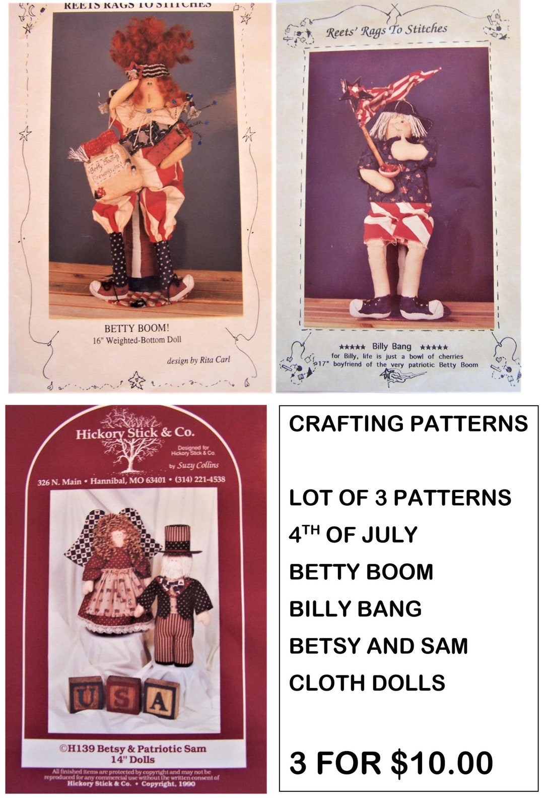 Vintage Craft Patterns: Betty Boom, Billy Bang, Betty & Sam (lot of 3 ...