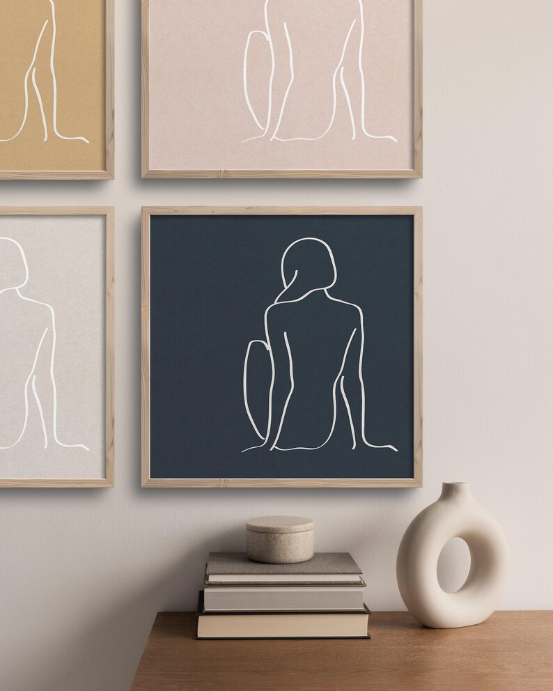 Female Figure Line Drawing Black and White Room Neutral - Etsy