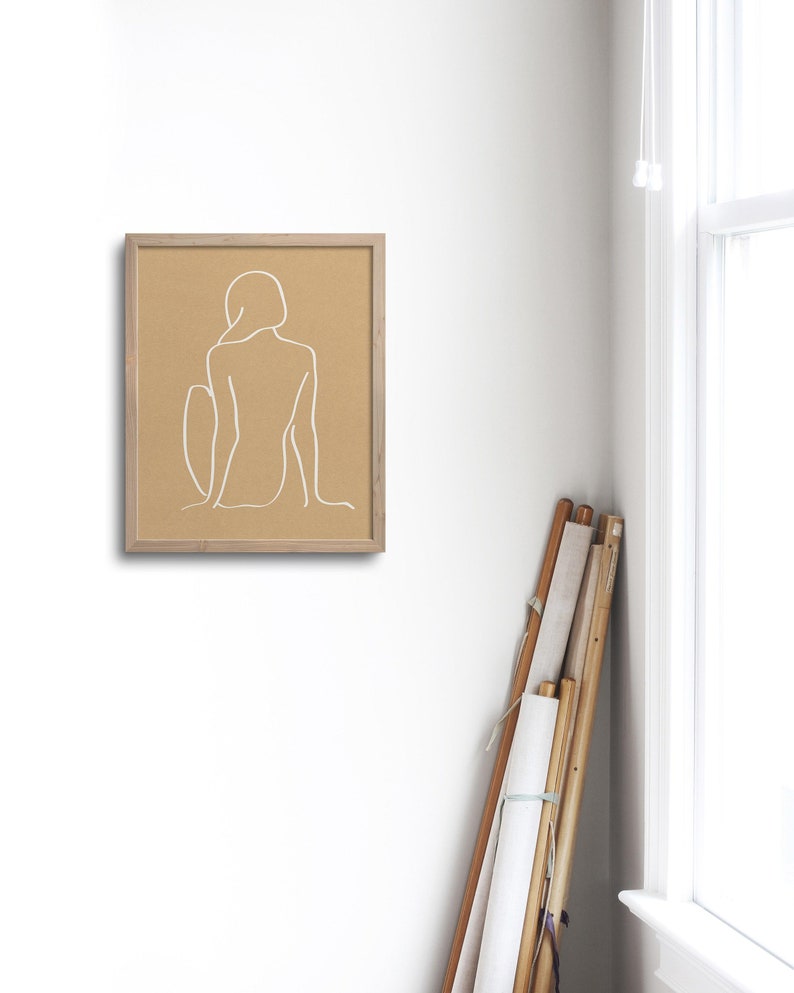 Female Figure Line Drawing Neutral Earth Tone Woman - Etsy