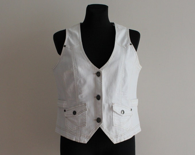 White Vest White Denim Vest Jean Vest Women's White Waistcoat Cotton ...