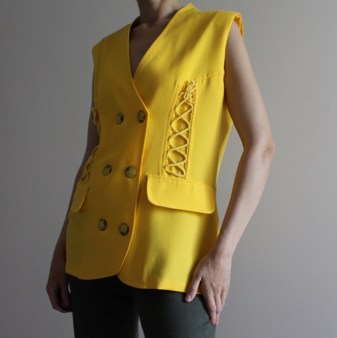 Yellow Vest Women's Yellow Vest Vintage 80s Vest Yellow Womens ...