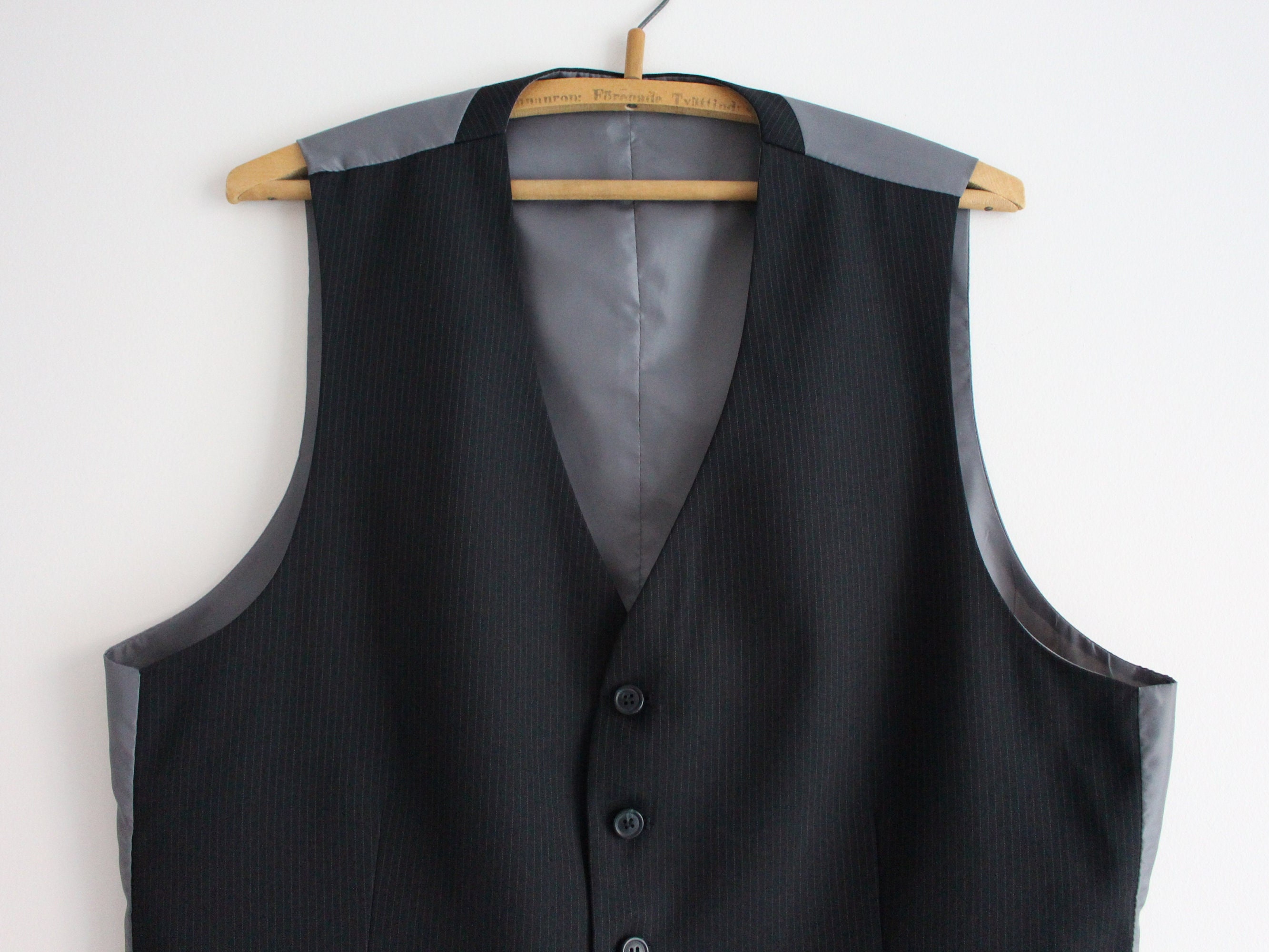 Black Vest Men's Black Striped Vest Black Men's Waistcoat Formal Vest ...