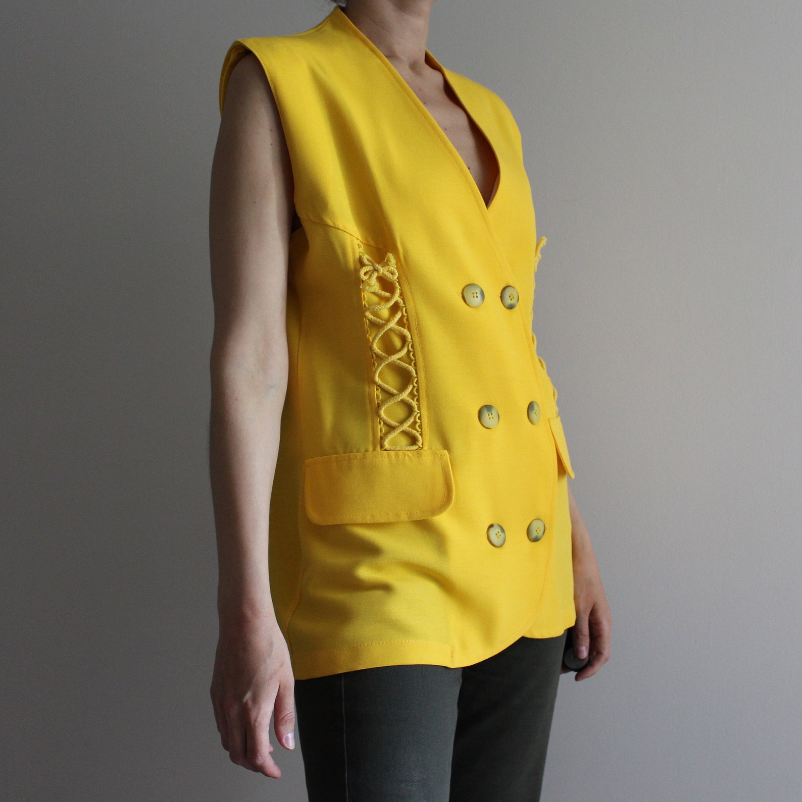 Yellow Vest Women's Yellow Vest Vintage 80s Vest Yellow Womens ...