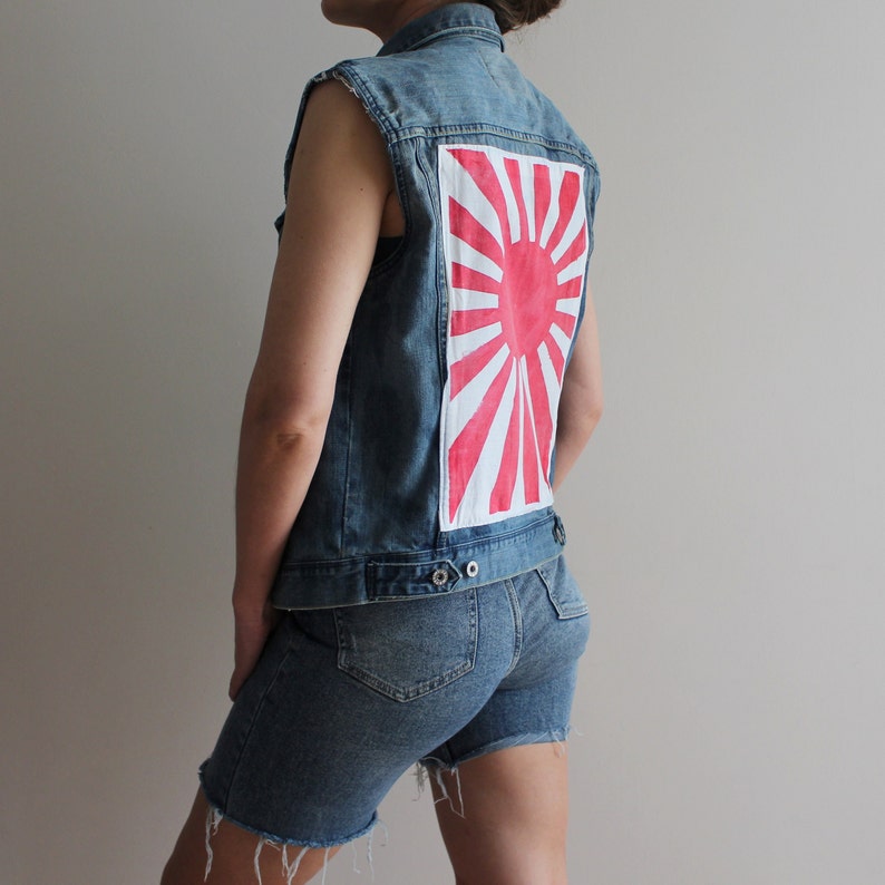 Denim Vest Blue Denim Vest Painted Rising Sun Flag Japanese Flag ...