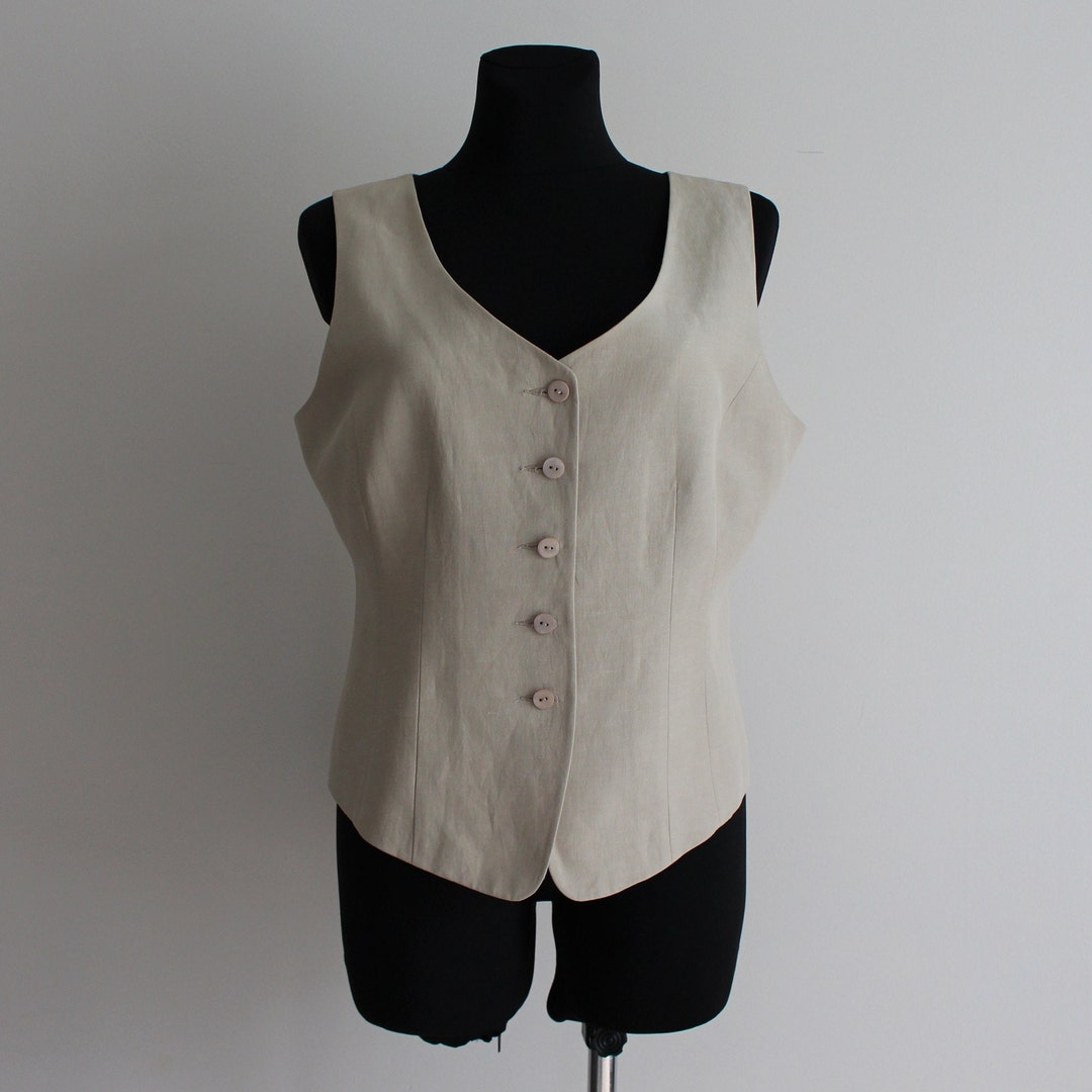 Beige Silk Vest Linen Beige Vest Women's Vest Formal Vest Linen ...