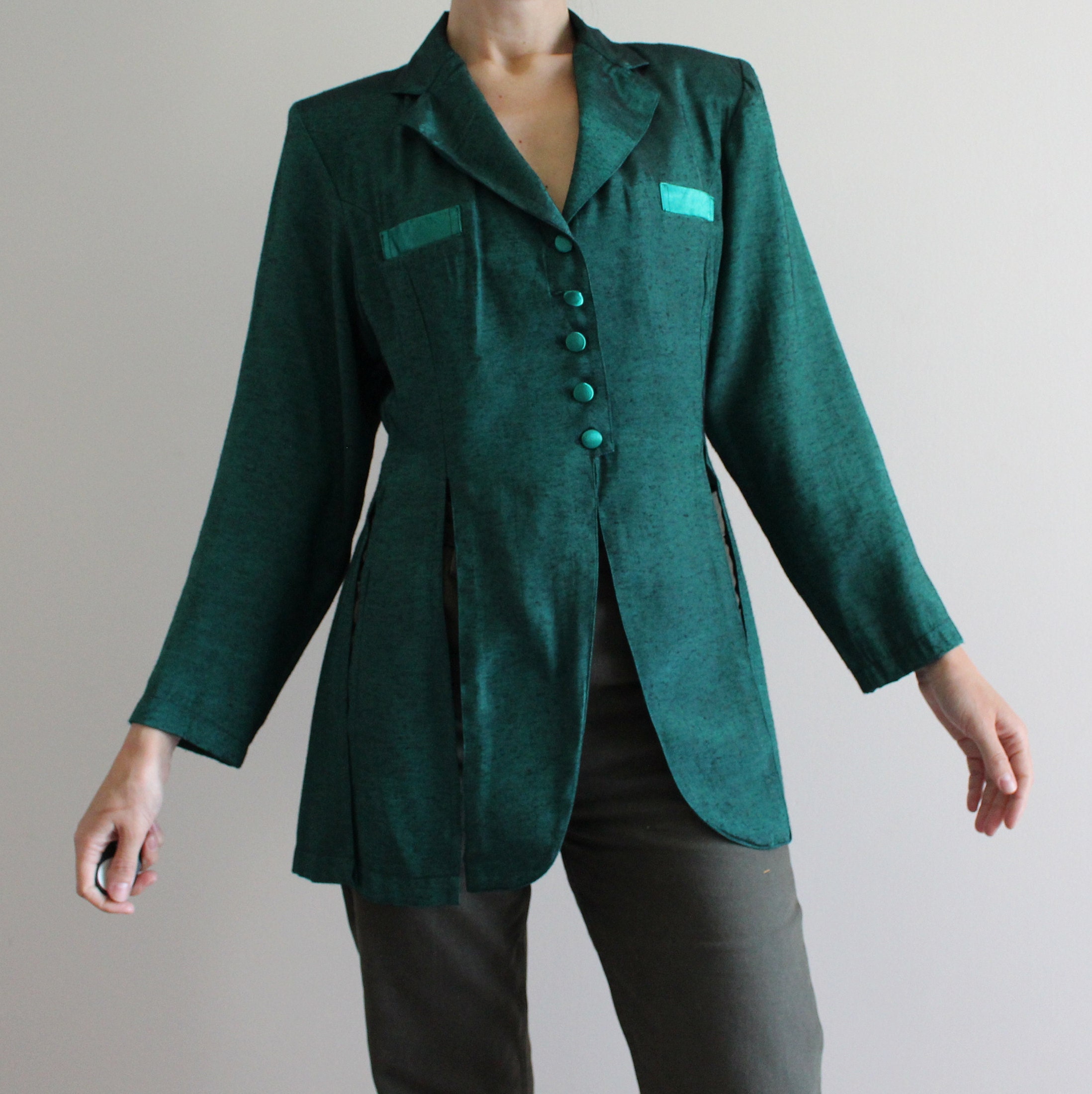 Forest Green Jacket Women's Emerald Green Blazer Satin Jacket Forest ...