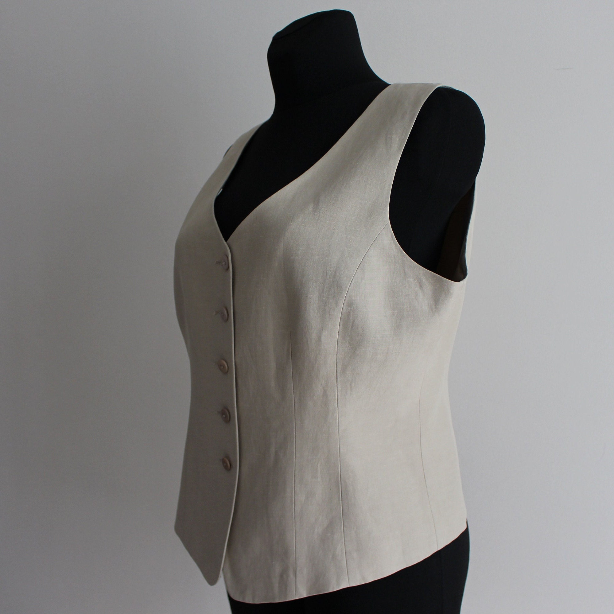 Beige Silk Vest Linen Beige Vest Women's Vest Formal Vest Linen ...