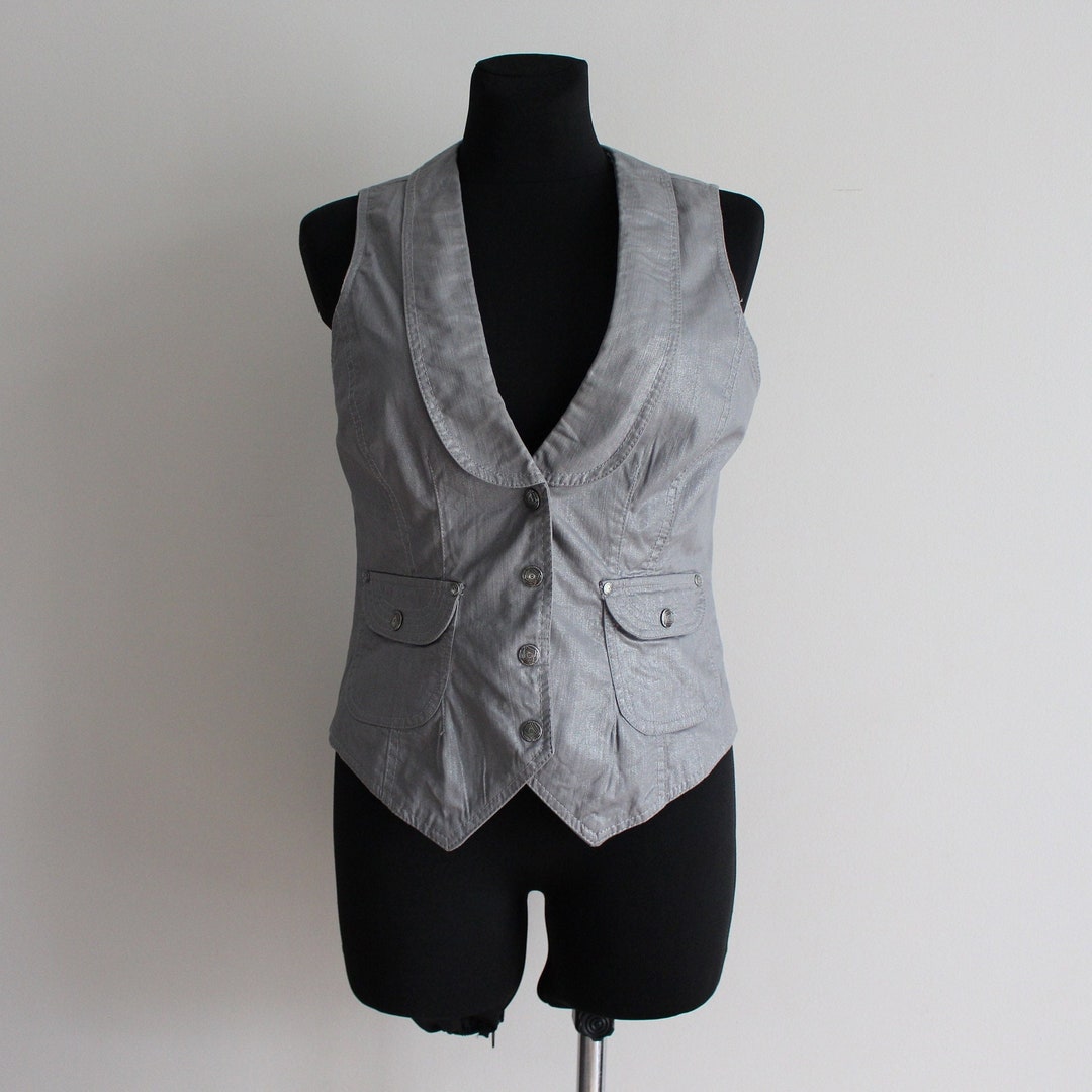Gray Vest Shiny Silver Vest Women's Grey Vest Gray Women's Waistcoat ...