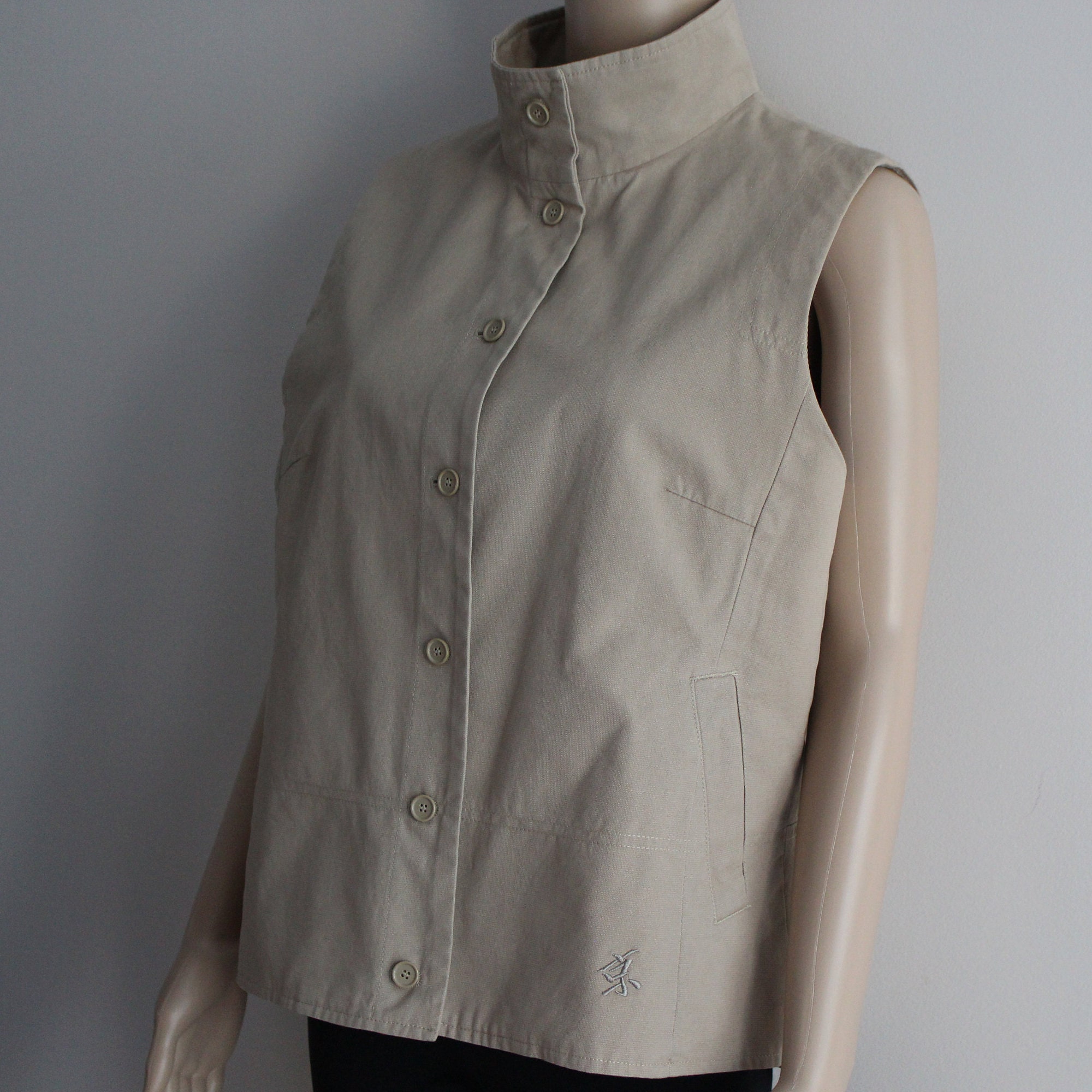 Women's Beige Vest Khaki Vest Sleeveless Jacket High Neck Vest Beige ...