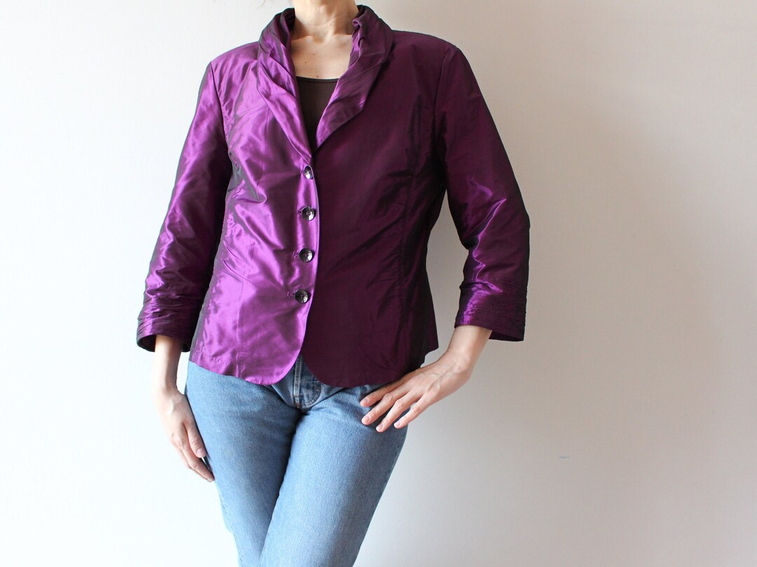 Deep Purple Taffeta Blazer Women's Shiny Taffeta Jacket Ruched Jacket 3 ...
