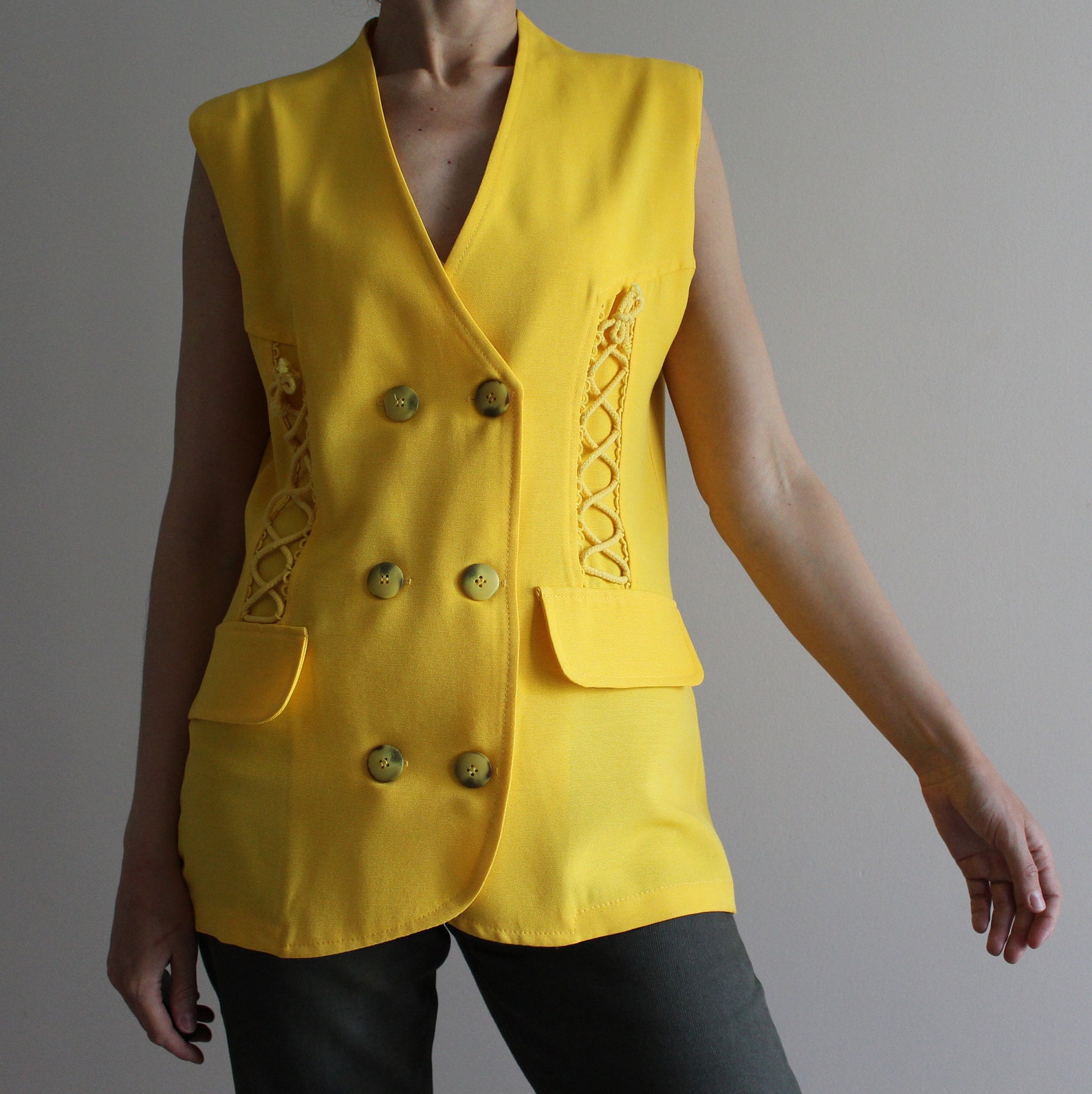 Yellow Vest Women's Yellow Vest Vintage 80s Vest Yellow Womens ...