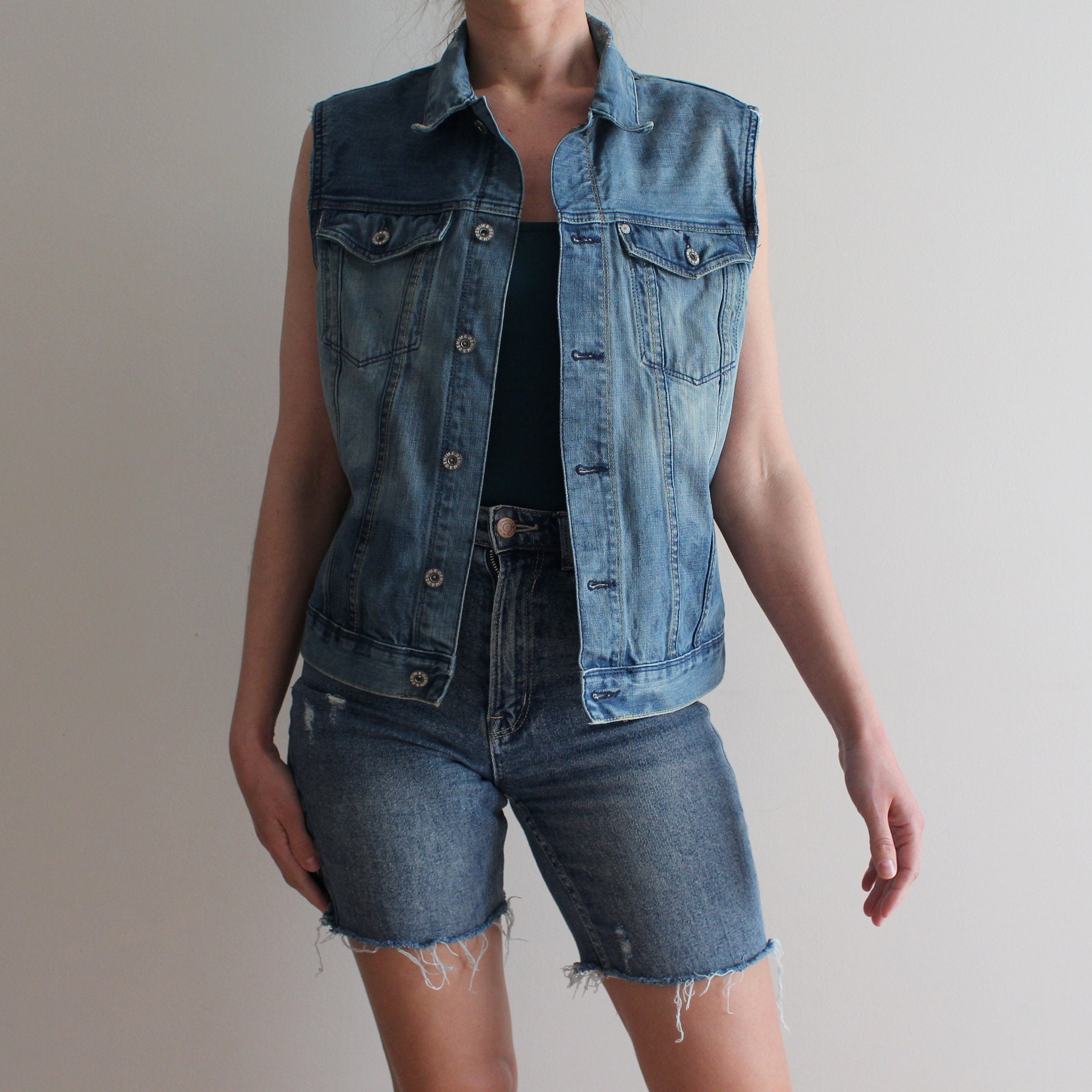 Denim Vest Blue Denim Vest Painted Rising Sun Flag Japanese Flag ...