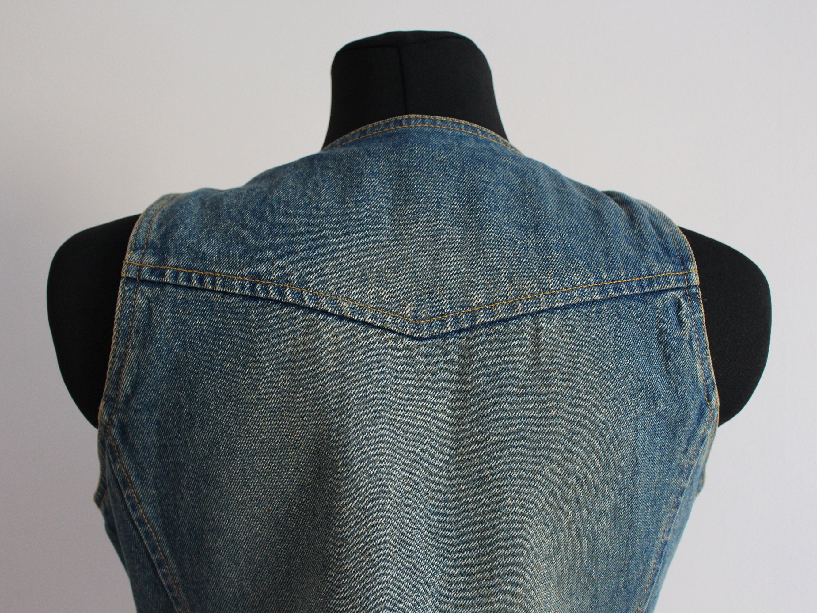 Vintage Denim Vest Acid Wash Denim Vest Women's Blue Denim Waistcoat Blue Jean Vest Fitted Vest ...