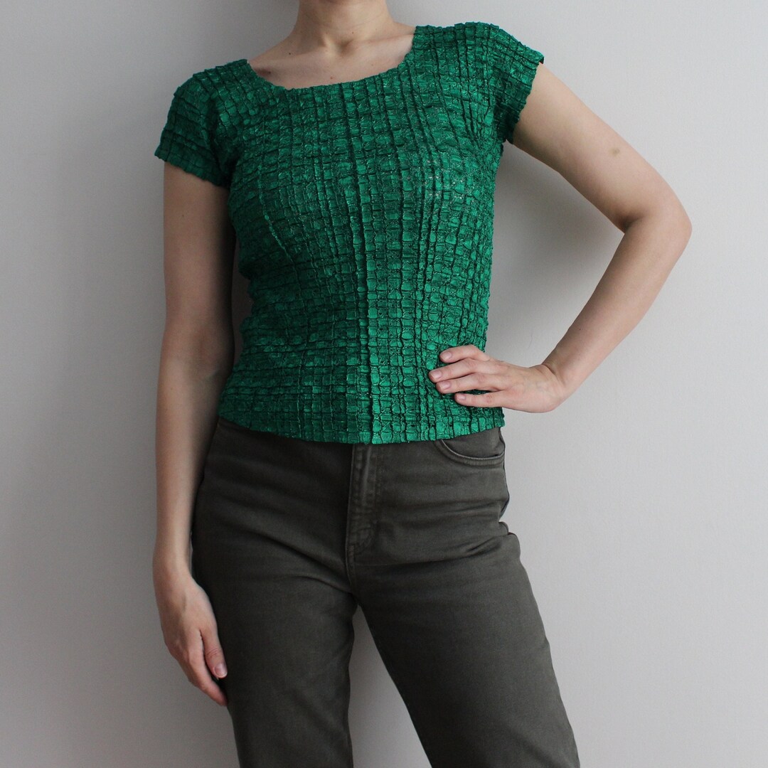 Emerald Green Top Women's Green Blouse Stretchy Lace Top Short Sleeve ...