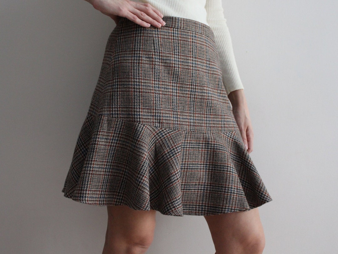 Houndstooth Print Skirt Mini Skirt Ruffle Skirt Circle Skirt Plaid ...