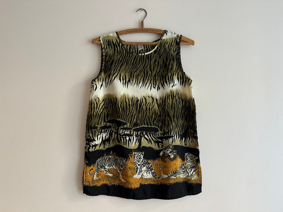 Safari Print Top Tiger Print Top Animal Print Top Sleeveless Top Loose ...