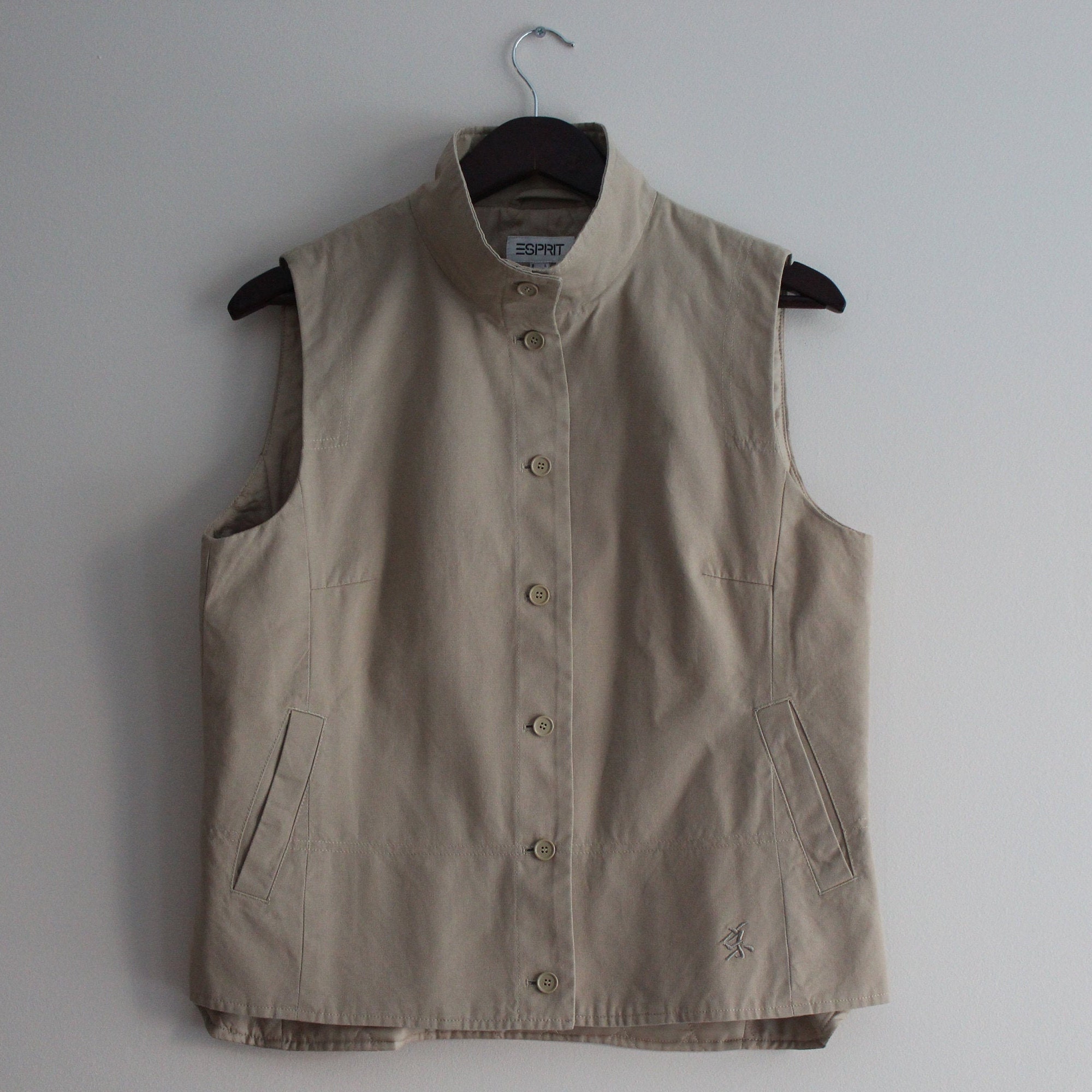Women's Beige Vest Khaki Vest Sleeveless Jacket High Neck Vest Beige ...