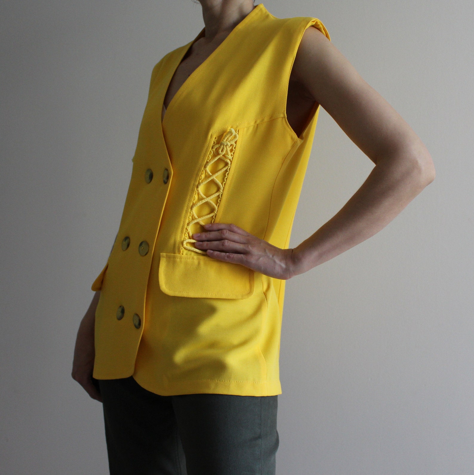 Yellow Vest Women's Yellow Vest Vintage 80s Vest Yellow Womens ...