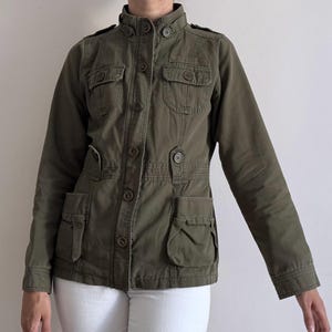 Vintage Olive Green Military Style Utility Jacket / Button-up Cargo ...