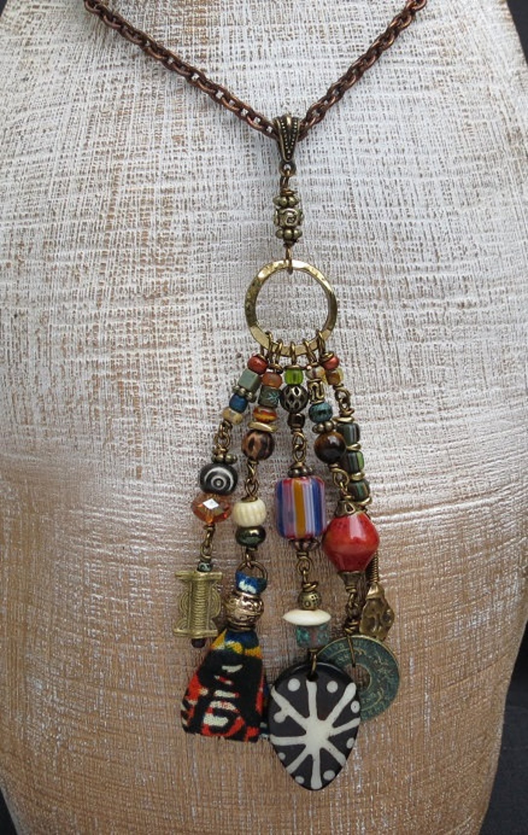 Boho Trinket Batik Bone Shield Necklace - Etsy