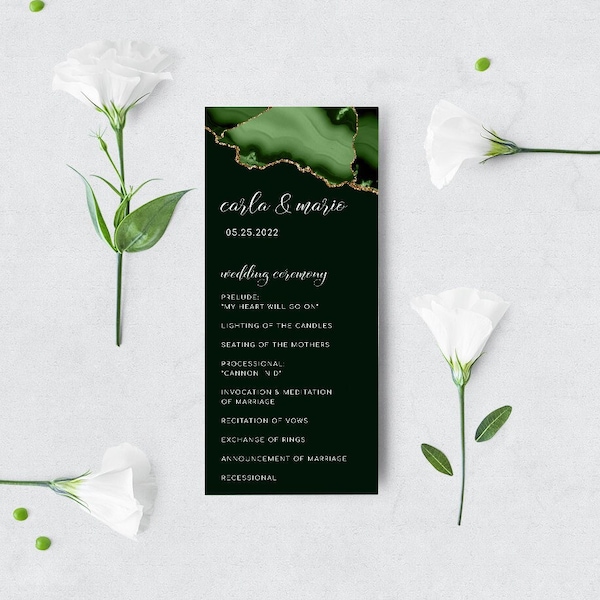 Emerald Green and Gold Wedding Program - Etsy