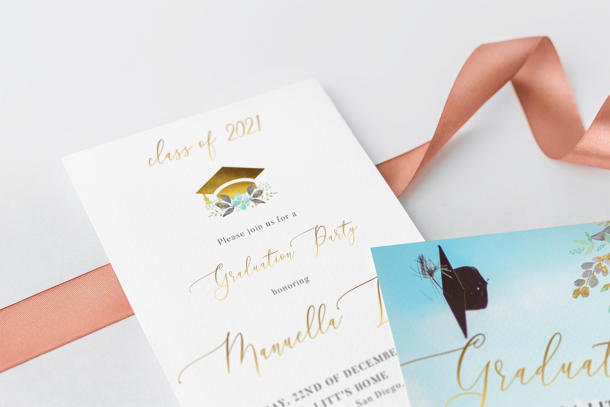 Turquoise and Gold Grad Announcement Drive by Graduation | Etsy