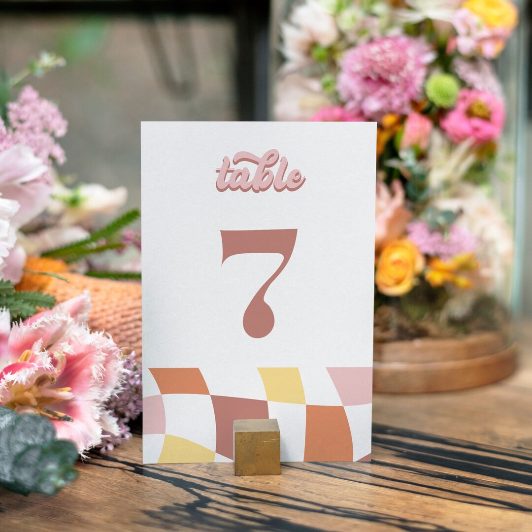 Retro Wedding Table Number Template, 70's Themed Table Numbers ...