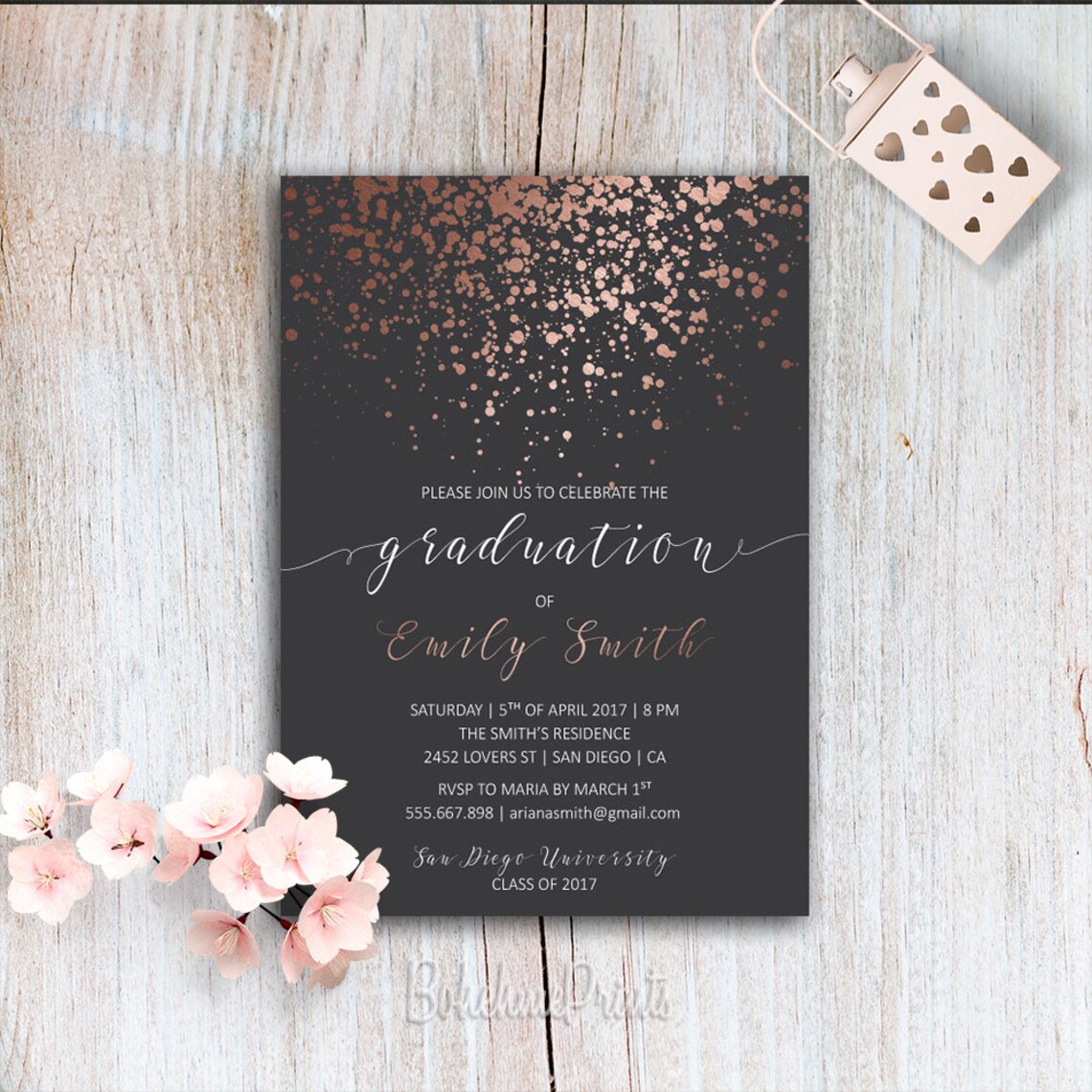Printable Rose Gold Graduation Invite Class of 2022 - Etsy