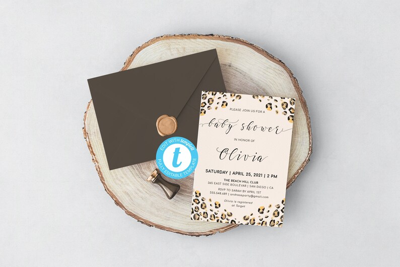 Leopard Baby Shower Invite Bundle Editable Template Animal | Etsy
