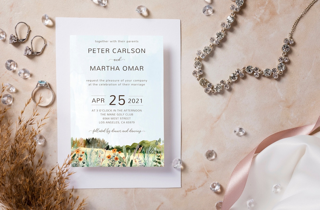 Cottagecore Wedding Invitation Template Wildflowers Wedding - Etsy