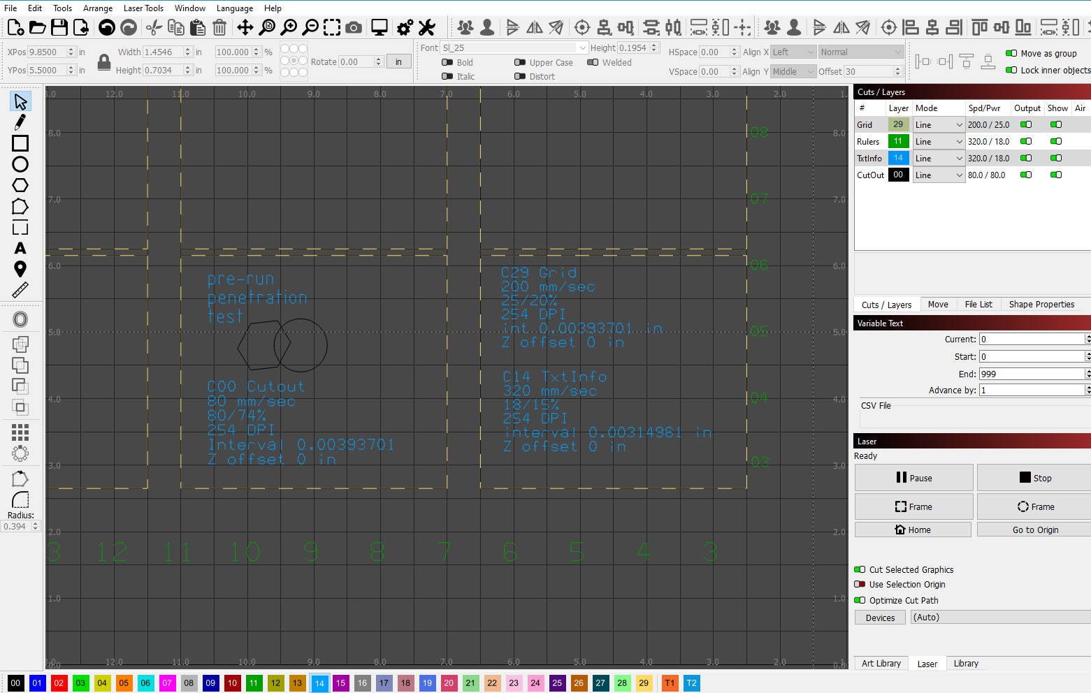 Lightburn Production Grid With X-Y Rulers, Dynamic Layer Cut Settings Output, and Well ...