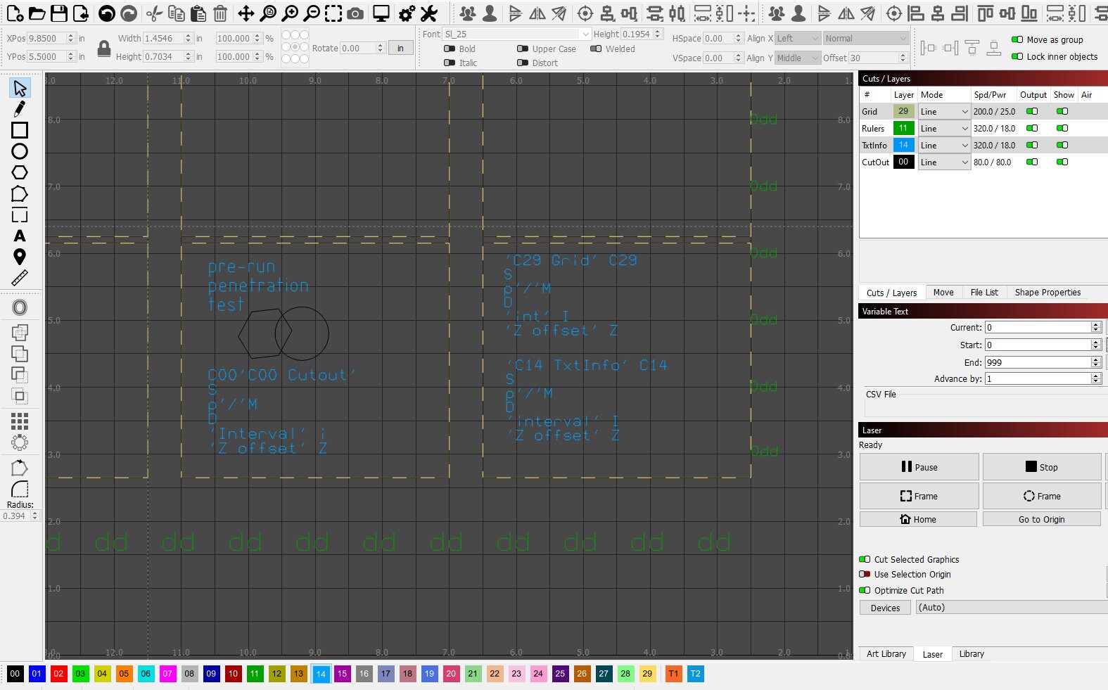 Lightburn Production Grid With X-Y Rulers, Dynamic Layer Cut Settings Output, and Well ...