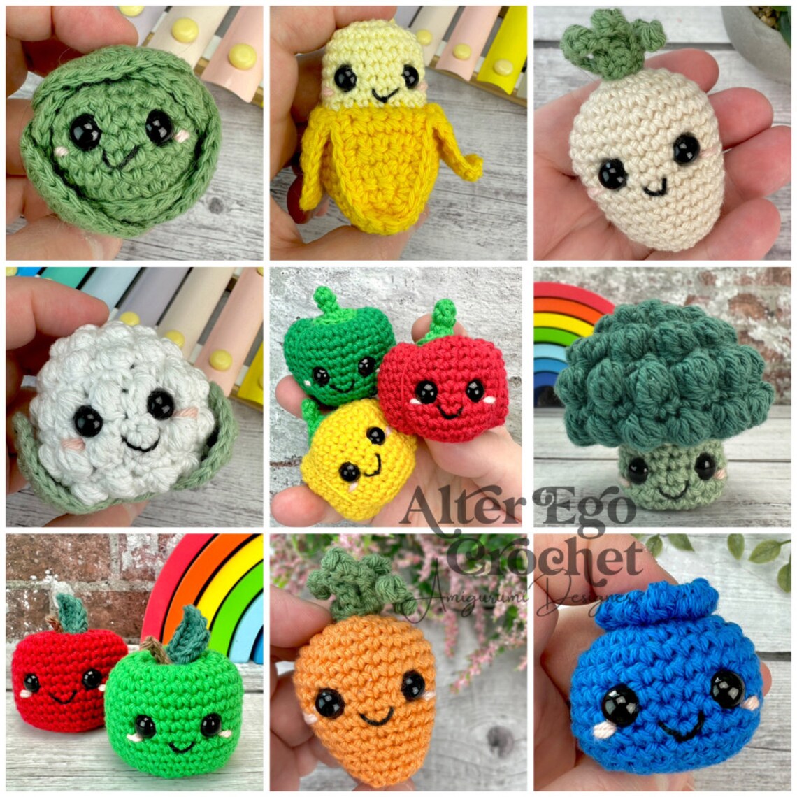 Fruit & Vegetables Crochet Amigurumi Pattern - 33 Pattern Bundle, Food ...