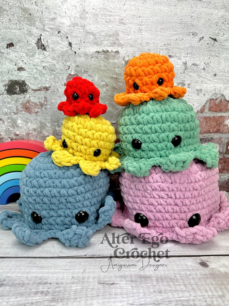 NO SEW Stacking Octopus Amigurumi Crochet Pattern, Playset, Interactive ...