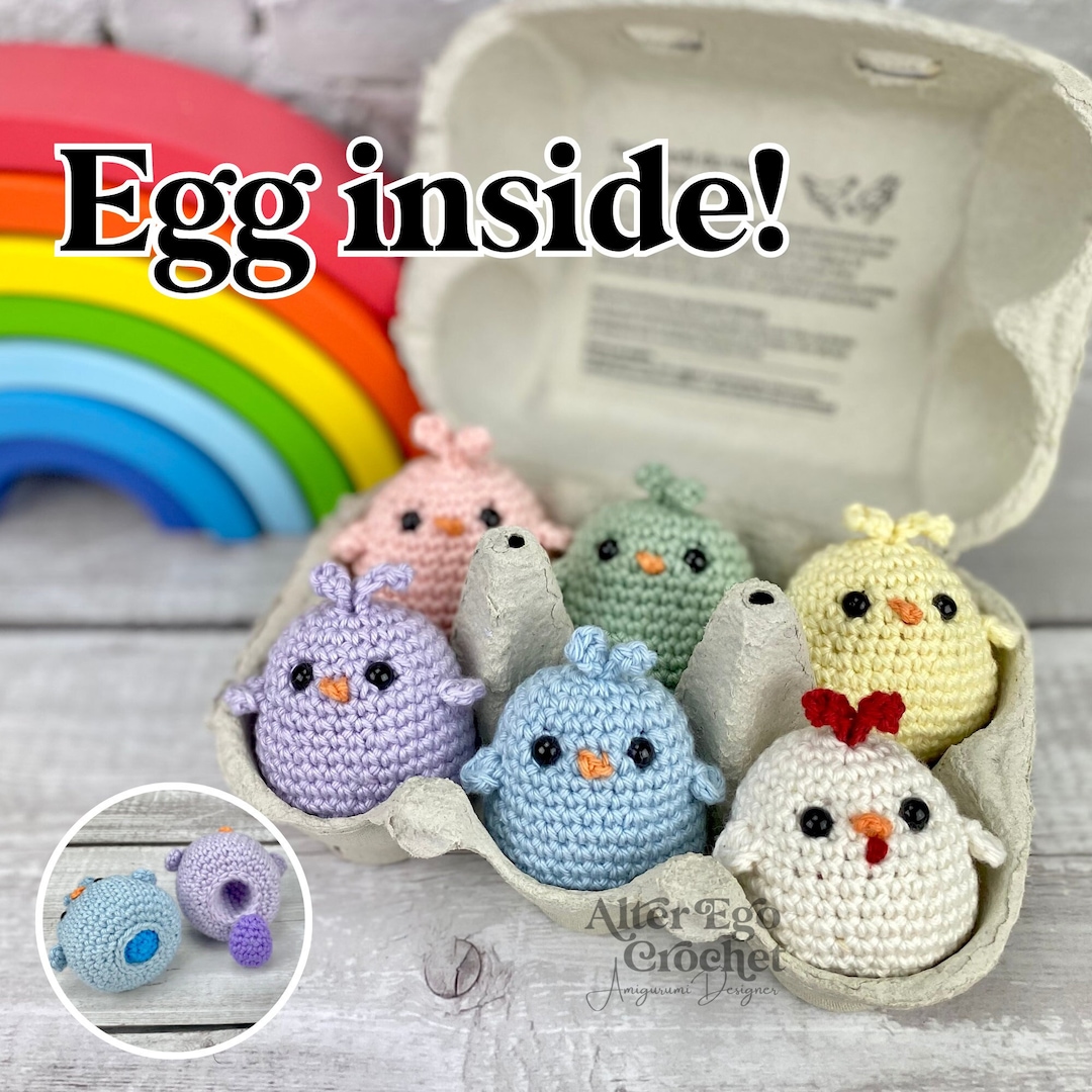 NO SEW Chicken With Egg Crochet Amigurumi Pattern, Rooster, Surprise ...