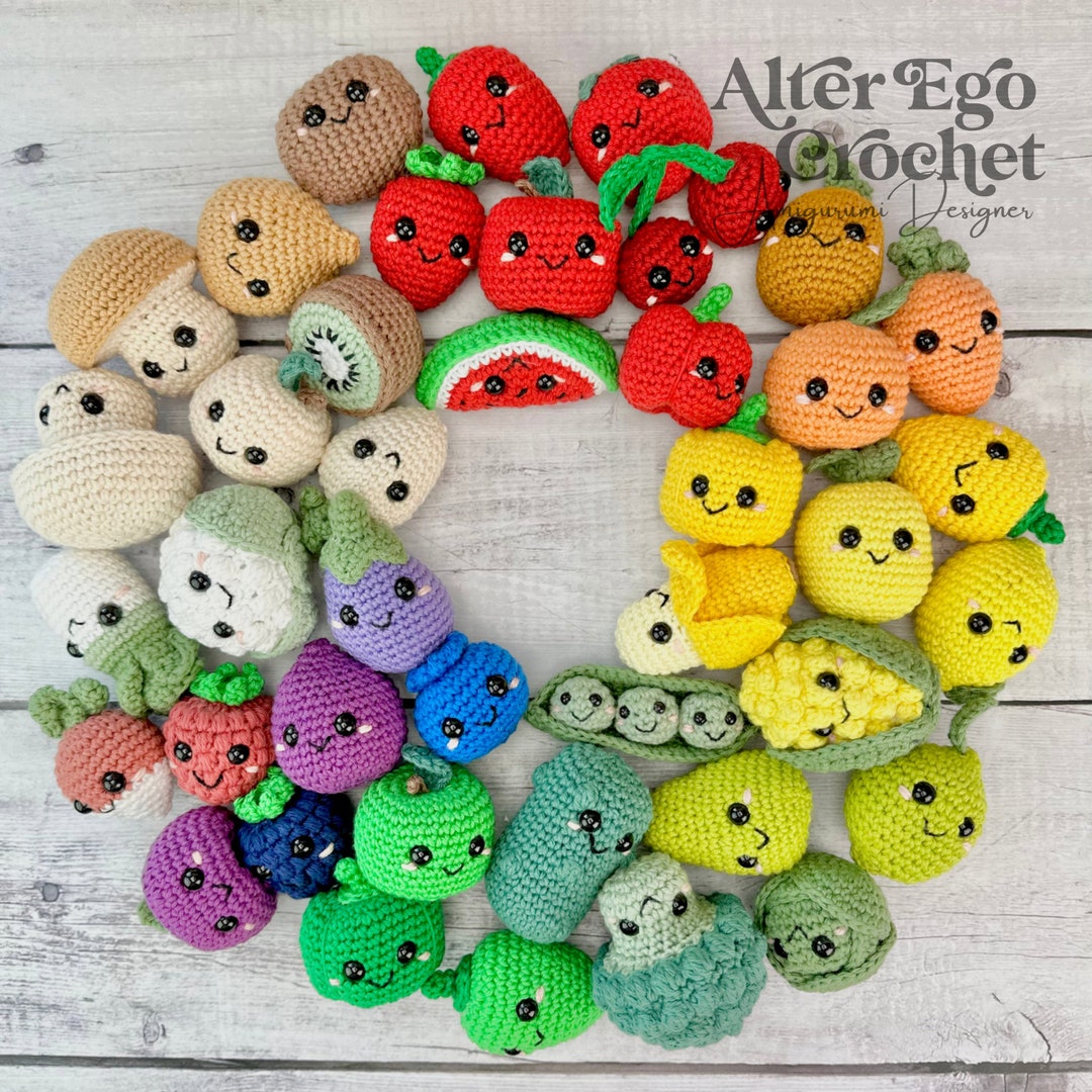 Fruit & Vegetables Crochet Amigurumi Pattern - 33 Pattern Bundle, Food ...