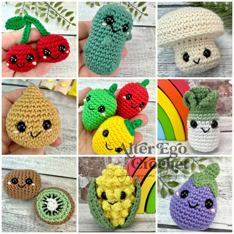 Fruit & Vegetables Crochet Amigurumi Pattern - 33 Pattern Bundle, Food ...