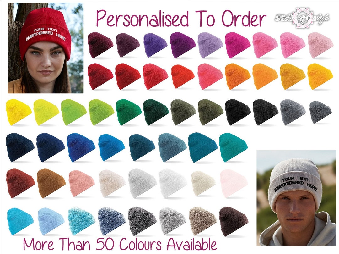 Personalised Embroidered Original Cuffed Beanie Adults Your Text ...